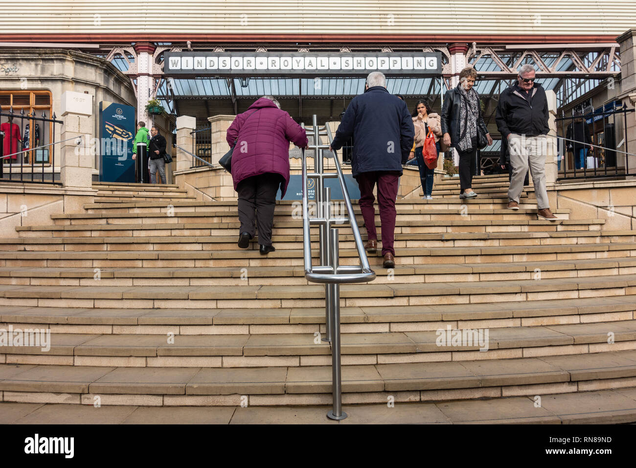 A staircase leading up into the Windsor Royal Shopping Centre in ...