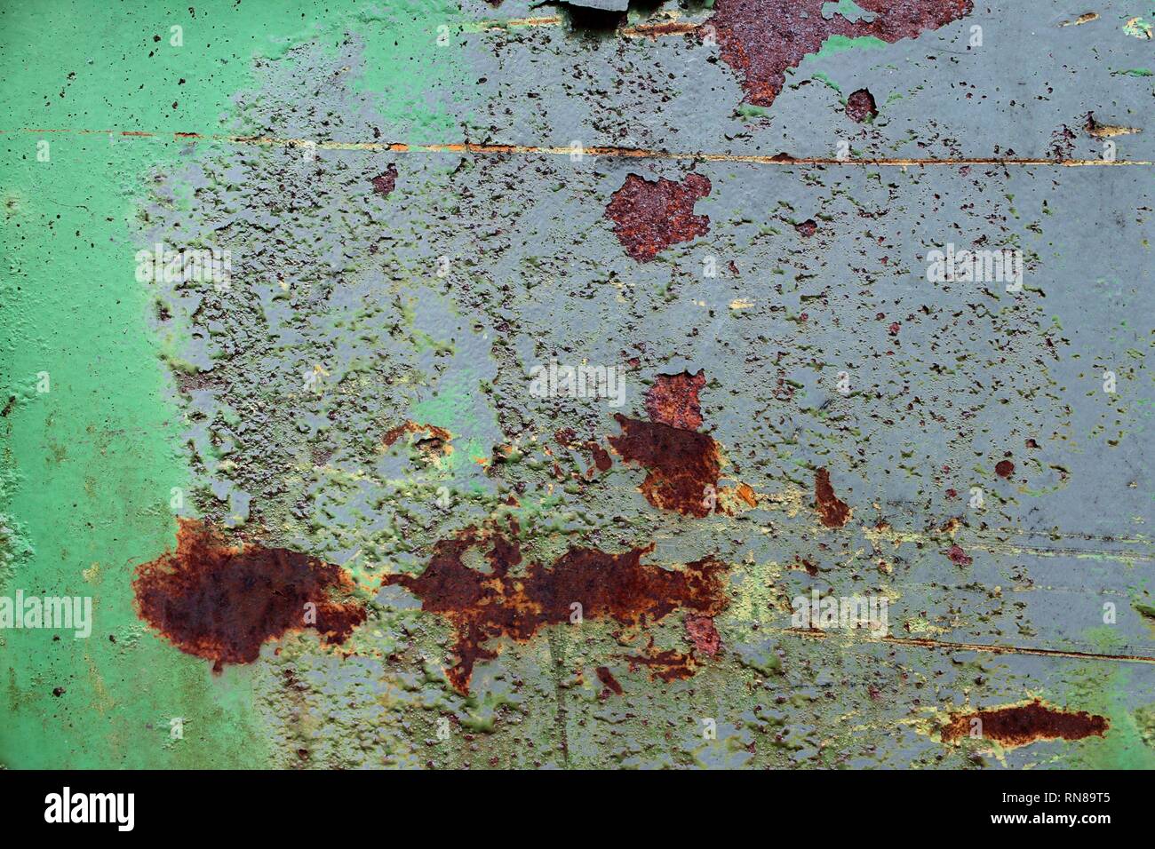 Close up surface of aged and weathered rusty metal surfaces in high ...