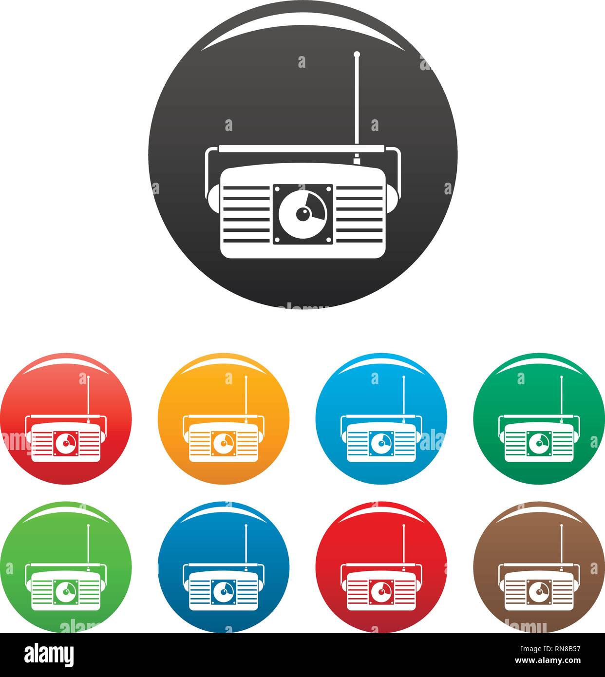 Radio receiver icons set 9 color vector isolated on white for any ...