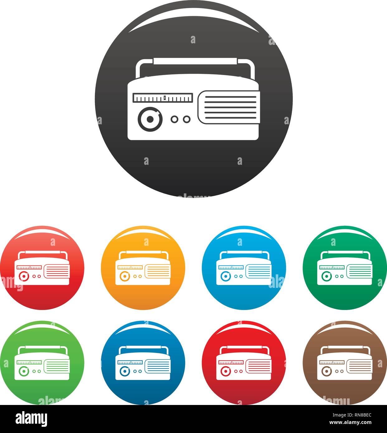 Retro radio icons set 9 color vector isolated on white for any design ...