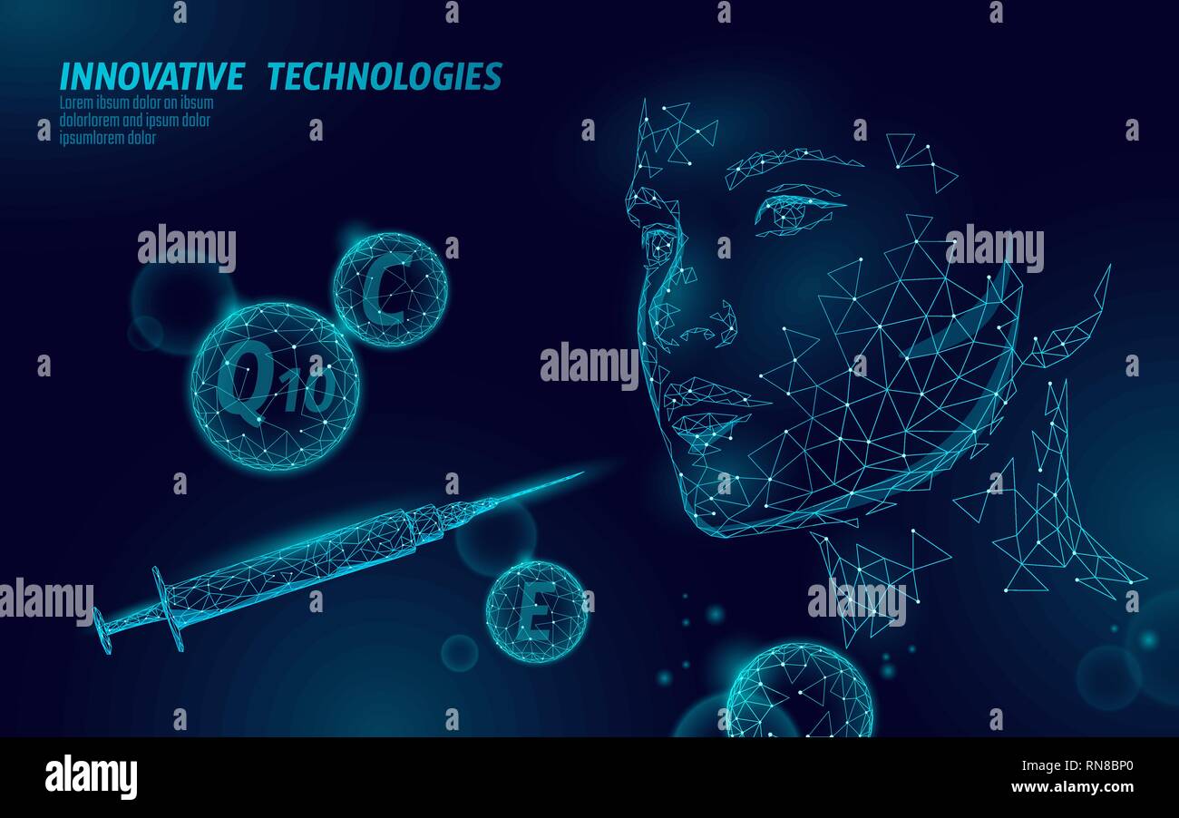 Low poly female face syringe vitamin. Rejuvenating facial injections ...