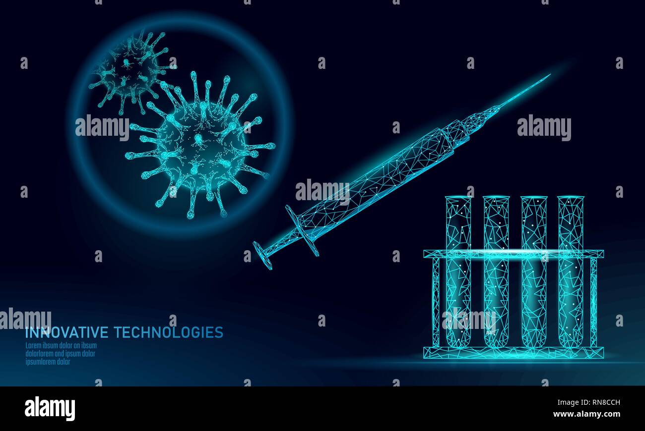 Low poly test tube virus syringe. Laboratory analysis medical disease ...