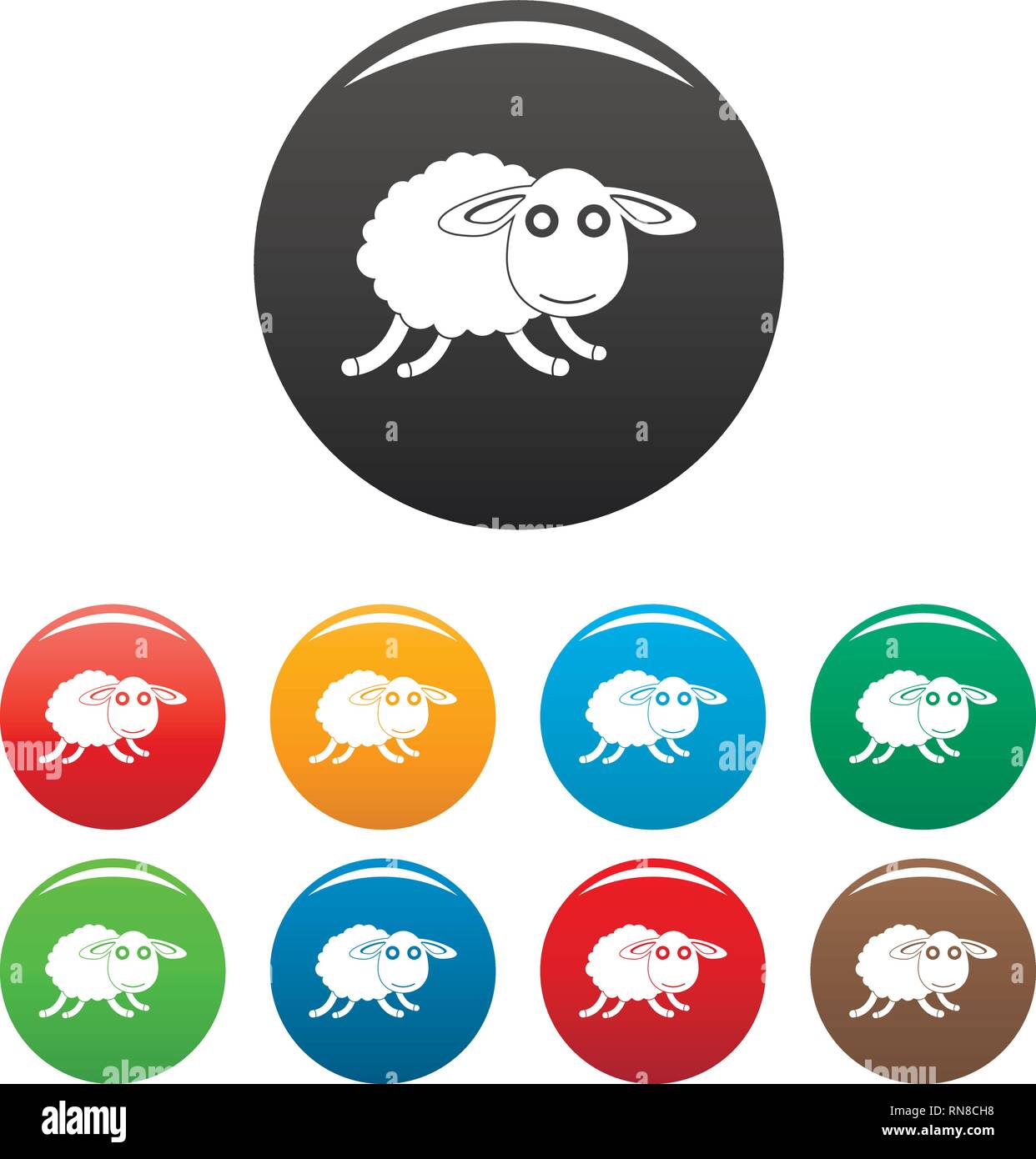 Running sheep icons set 9 color vector isolated on white for any design ...