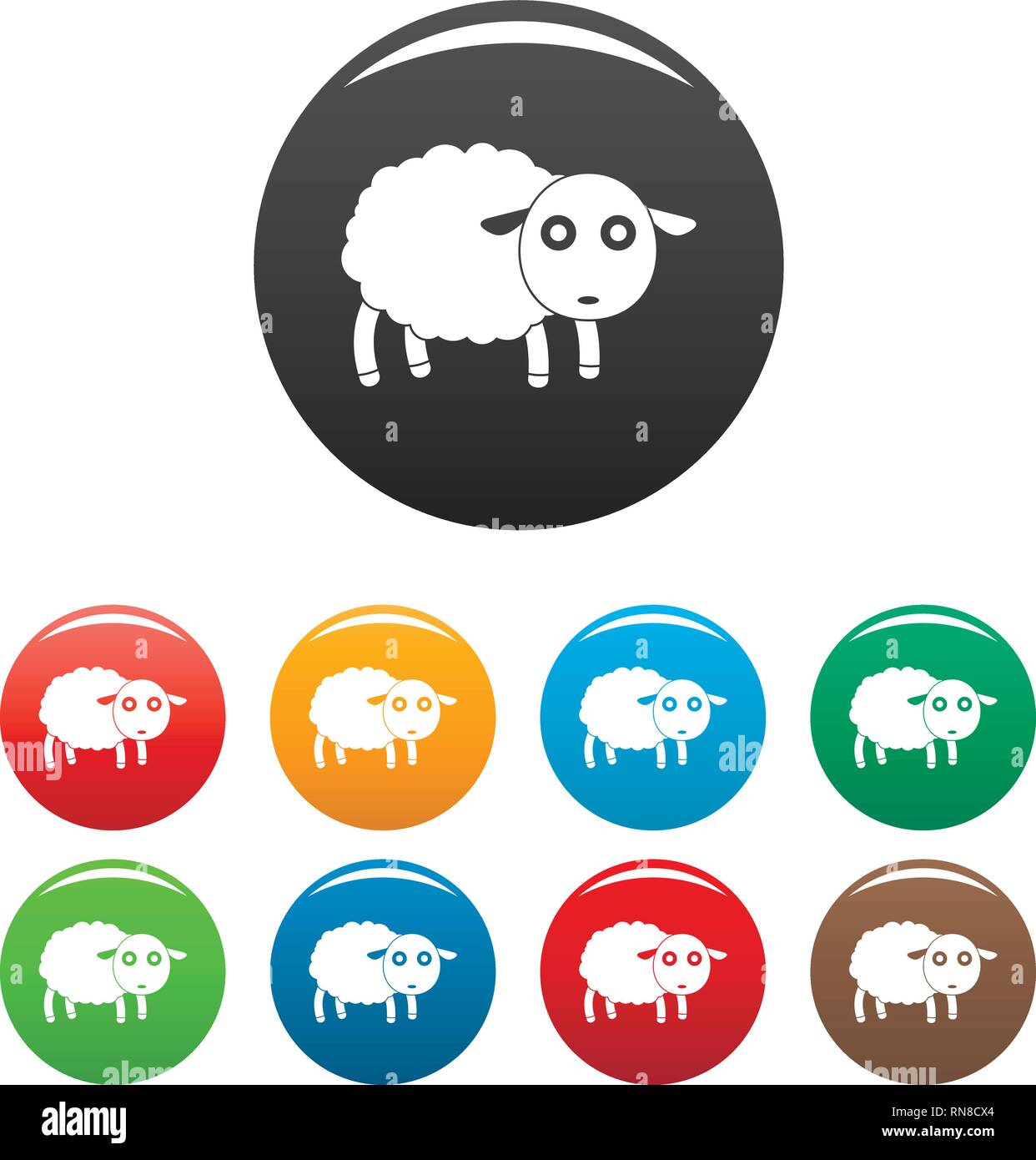 Cute sheep icons set 9 color vector isolated on white for any design ...