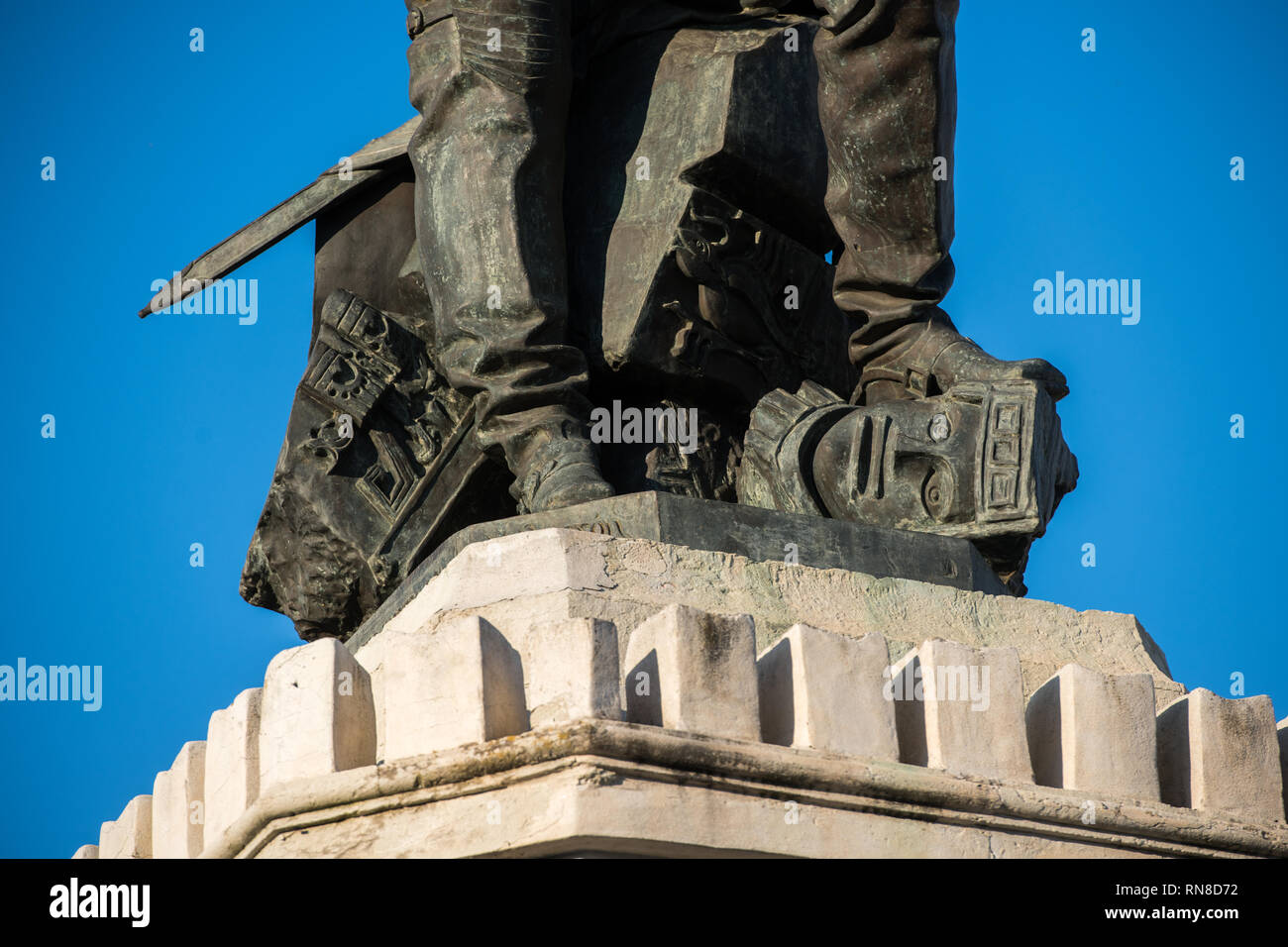 Base of the statue of the Spanish conquistador Hernan Cortes in which ...