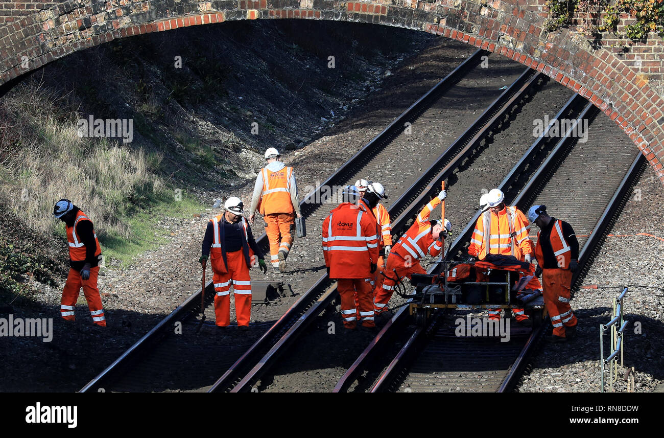 Engineers working on the the southern end of the Brighton Main Line ...