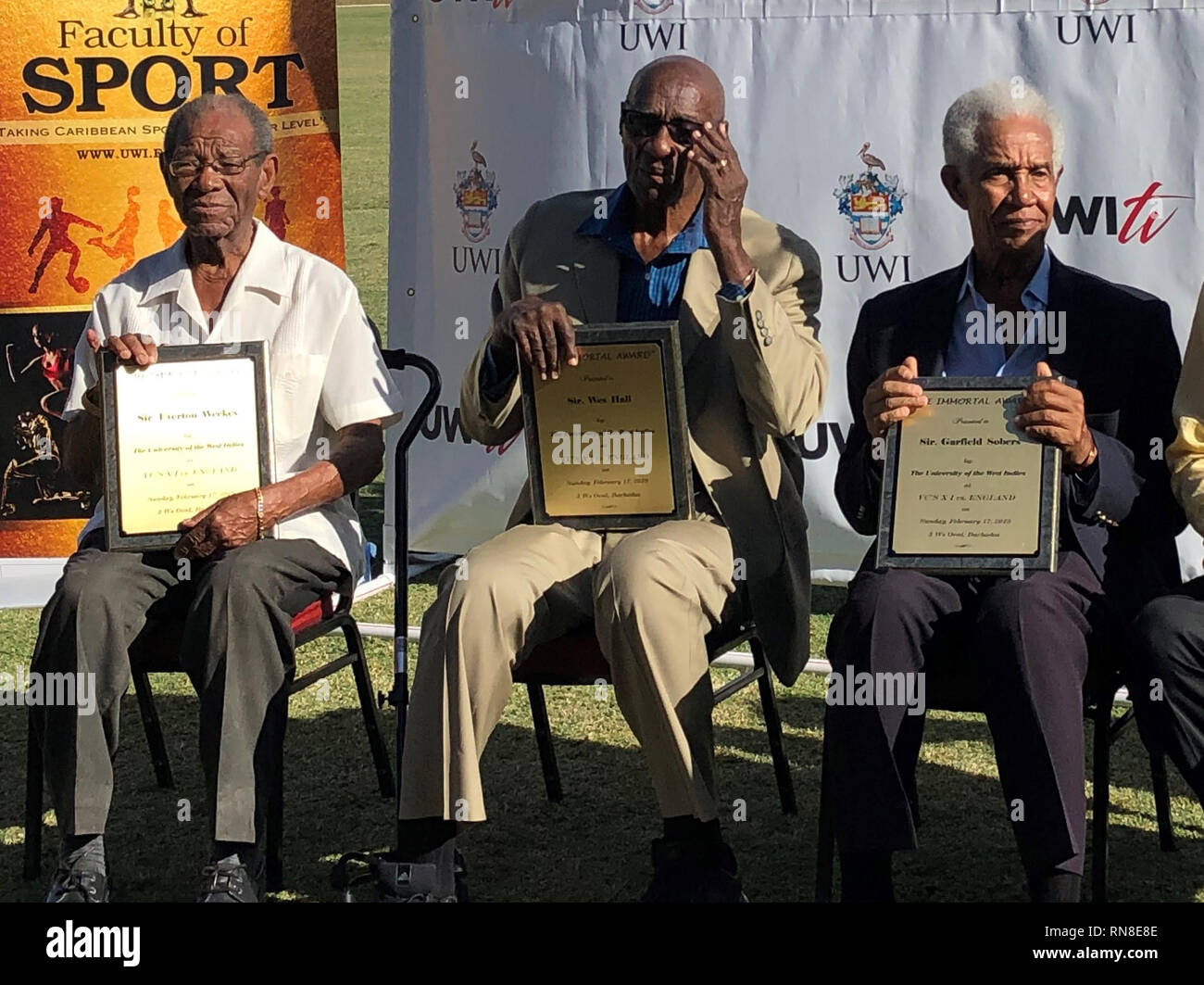 (from left to right) Sir Everton Weekes, Sir Wes Hall, Sir Garfield ...