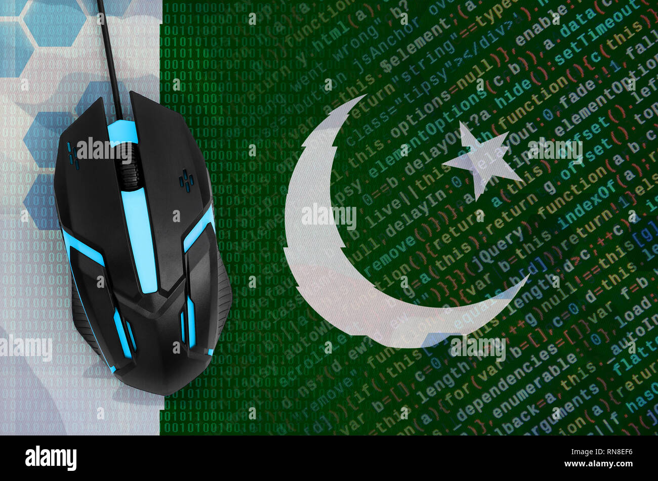 Pakistan flag and modern backlit computer mouse. The concept of digital ...