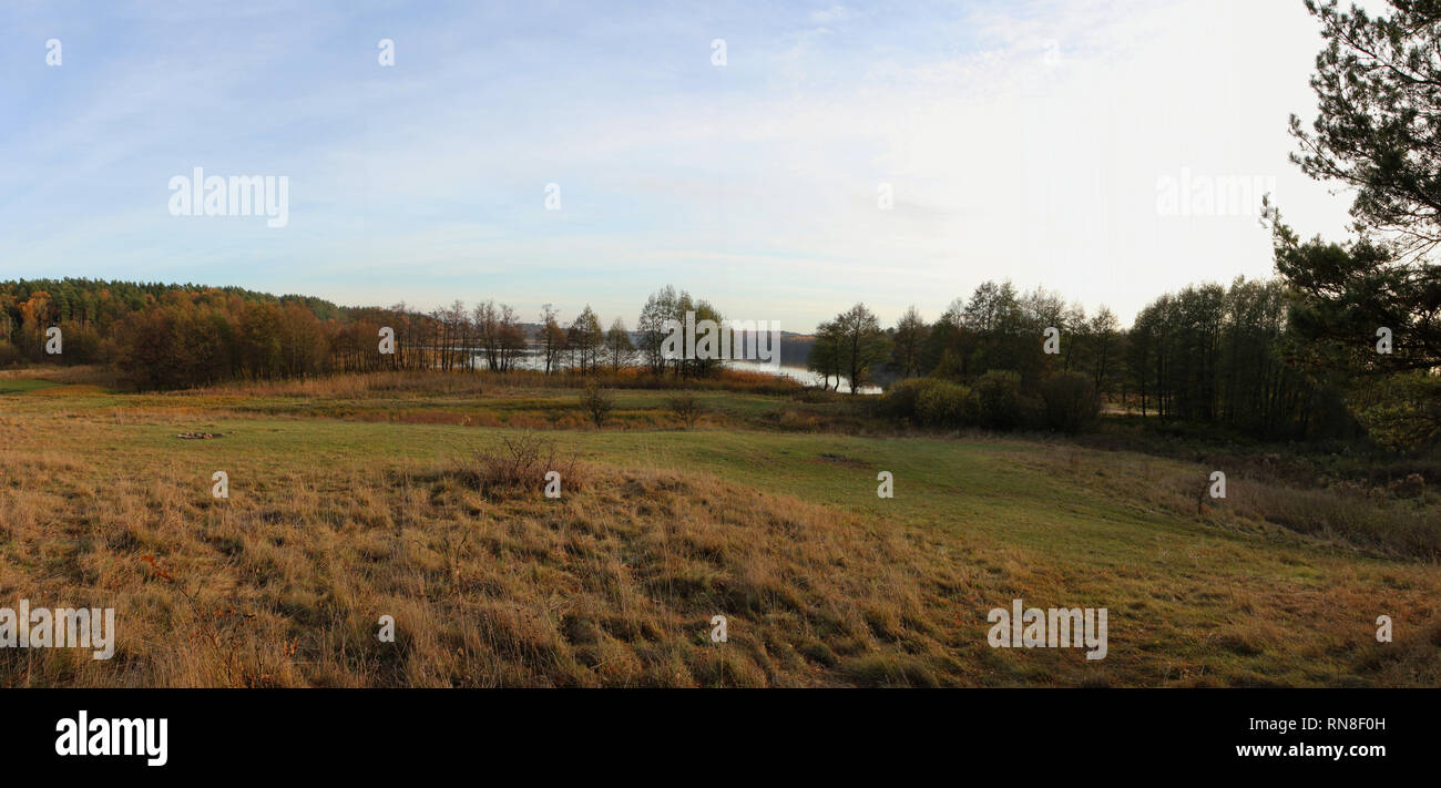 Rural landscape. Panoramic view on lake and forest in autumn Stock ...