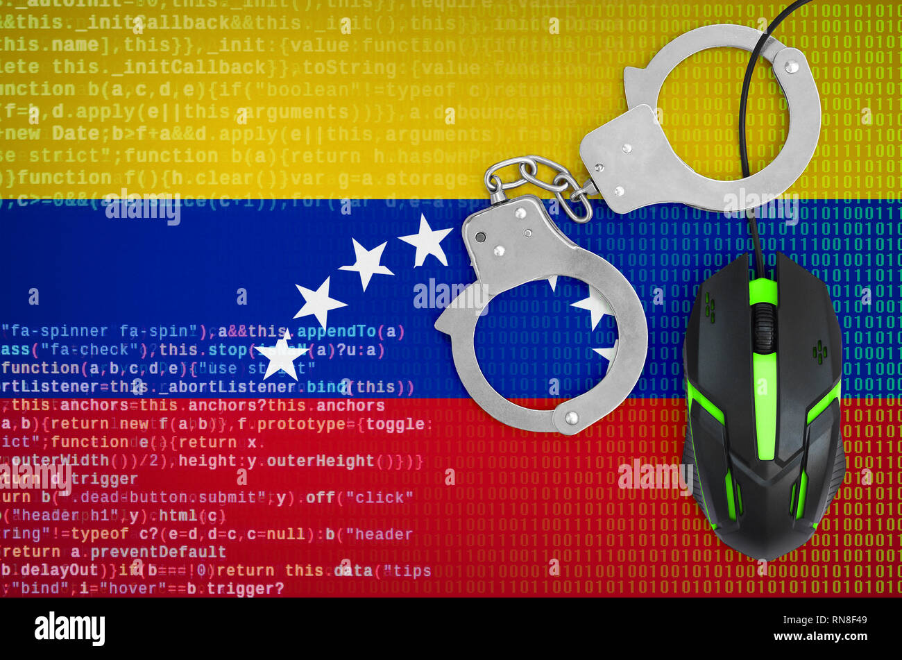Venezuela flag and handcuffed modern backlit computer mouse. Creative ...