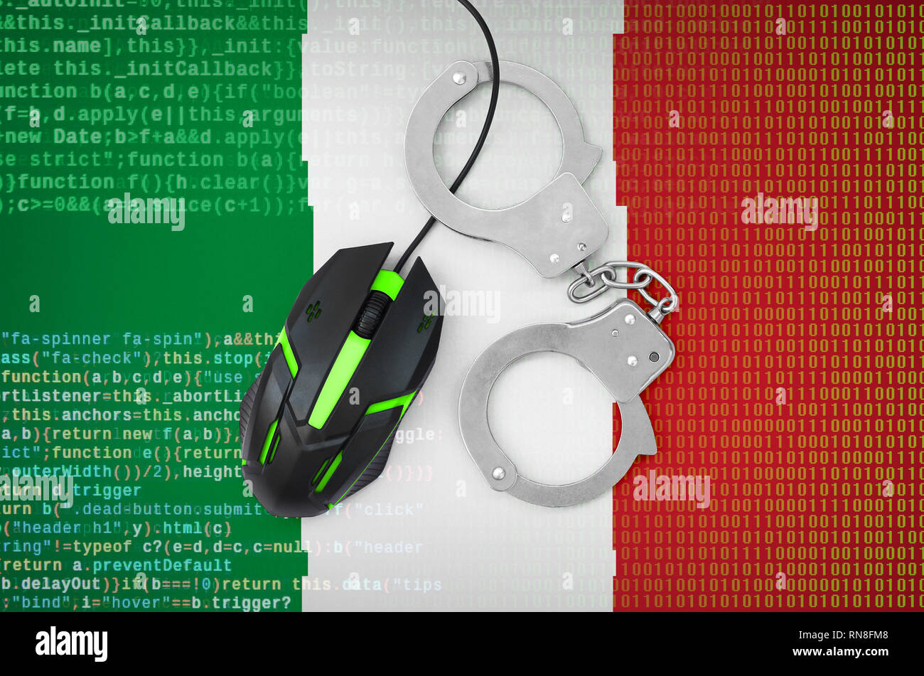 Italy flag and handcuffed modern backlit computer mouse. Creative ...