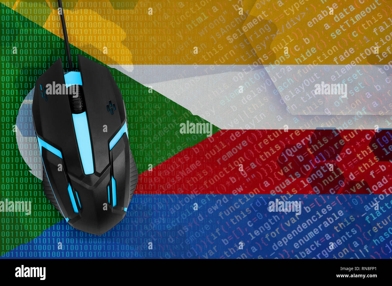 Comoros flag and modern backlit computer mouse. The concept of digital ...