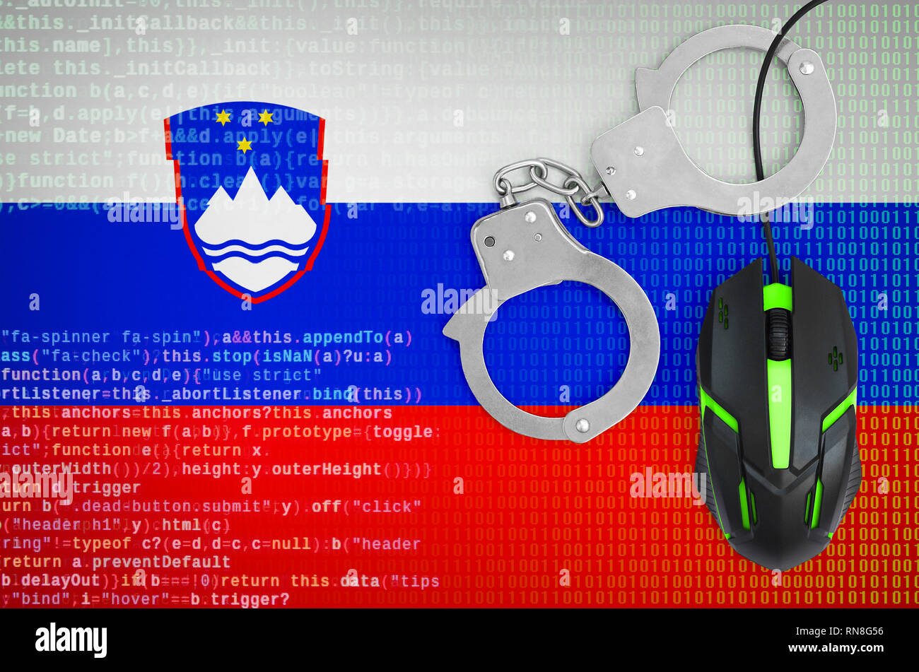 Slovenia flag and handcuffed modern backlit computer mouse. Creative ...