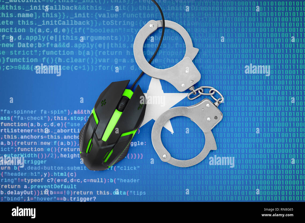Somalia flag and handcuffed modern backlit computer mouse. Creative ...