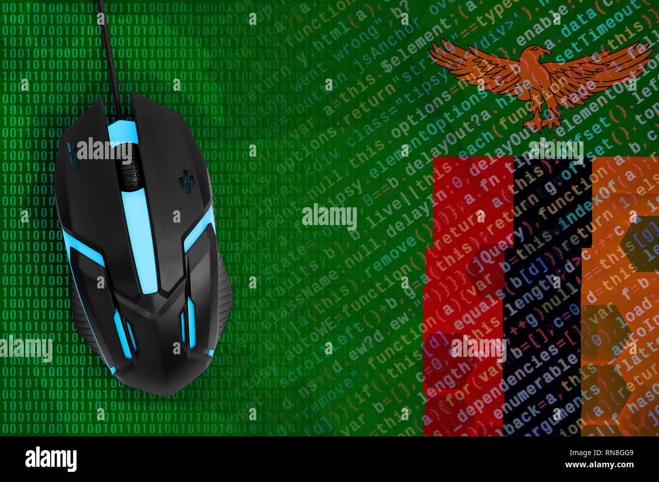 Zambia flag and modern backlit computer mouse. The concept of digital ...