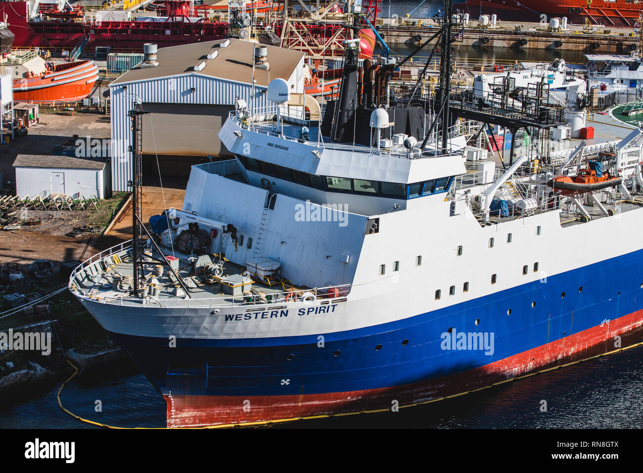 TAMPA, FLORIDA - February 27, 2016: A shipyard is a place where ships ...