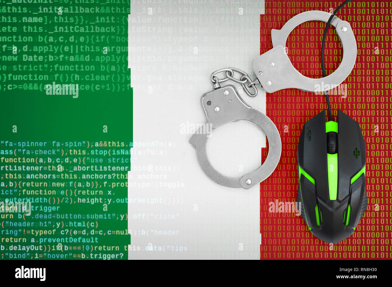 Italy flag and handcuffed modern backlit computer mouse. Creative ...