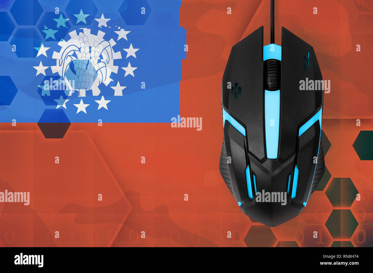Myanmar flag and modern backlit computer mouse. Concept of country ...