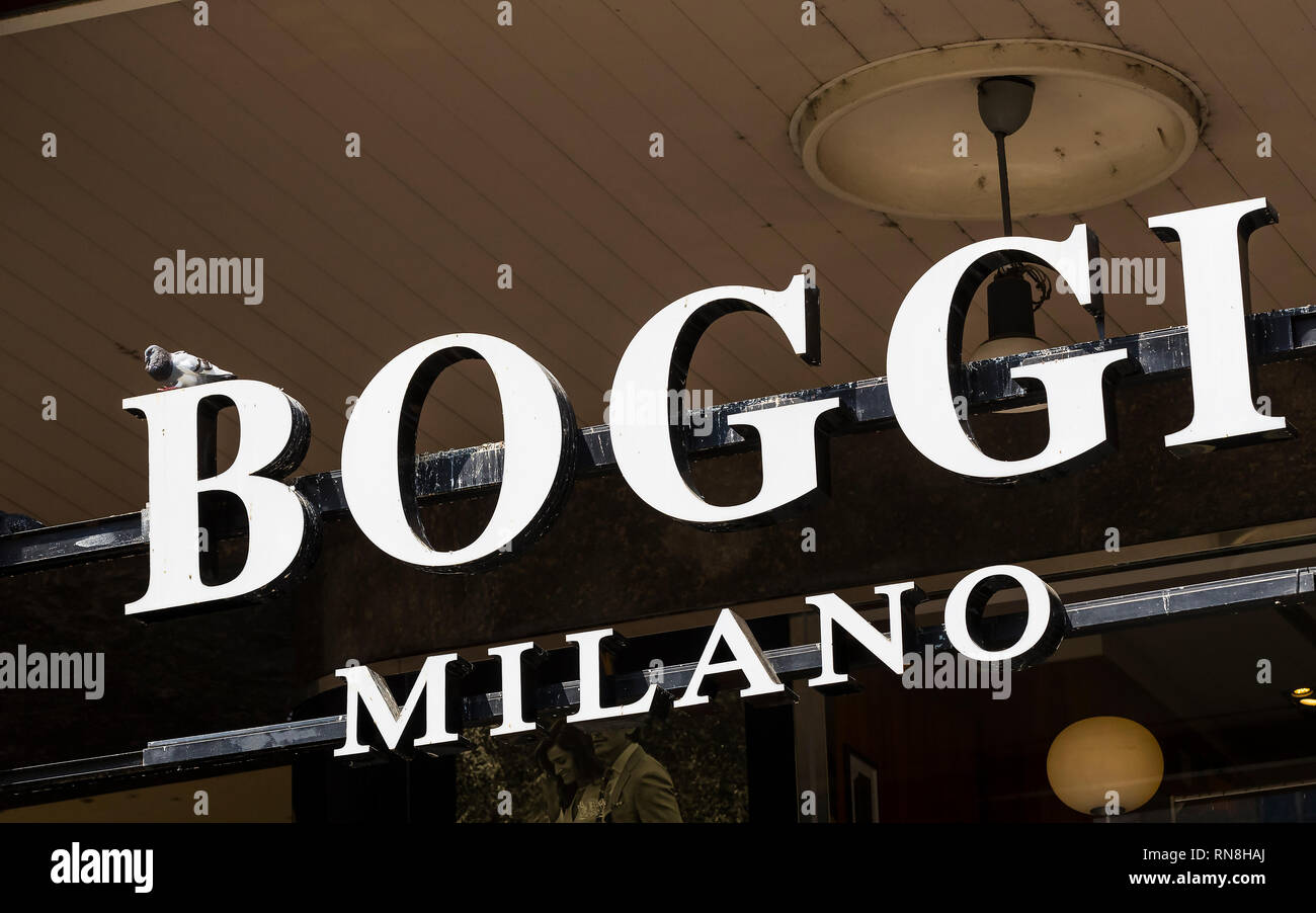 MILAN, ITALY - 2 JUNE, 2018: Logo of the Boggi store on the street of ...