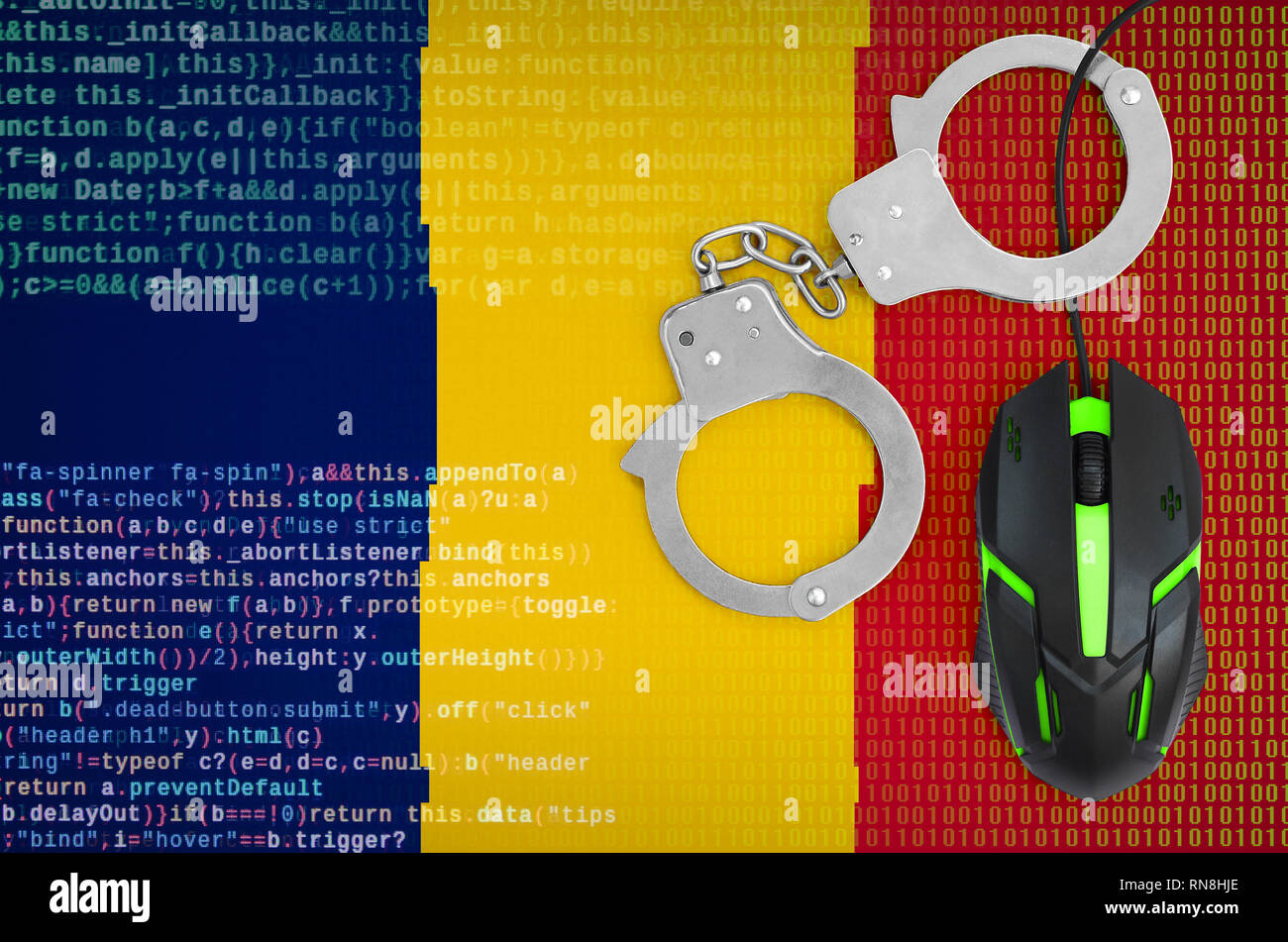 Chad flag and handcuffed modern backlit computer mouse. Creative ...