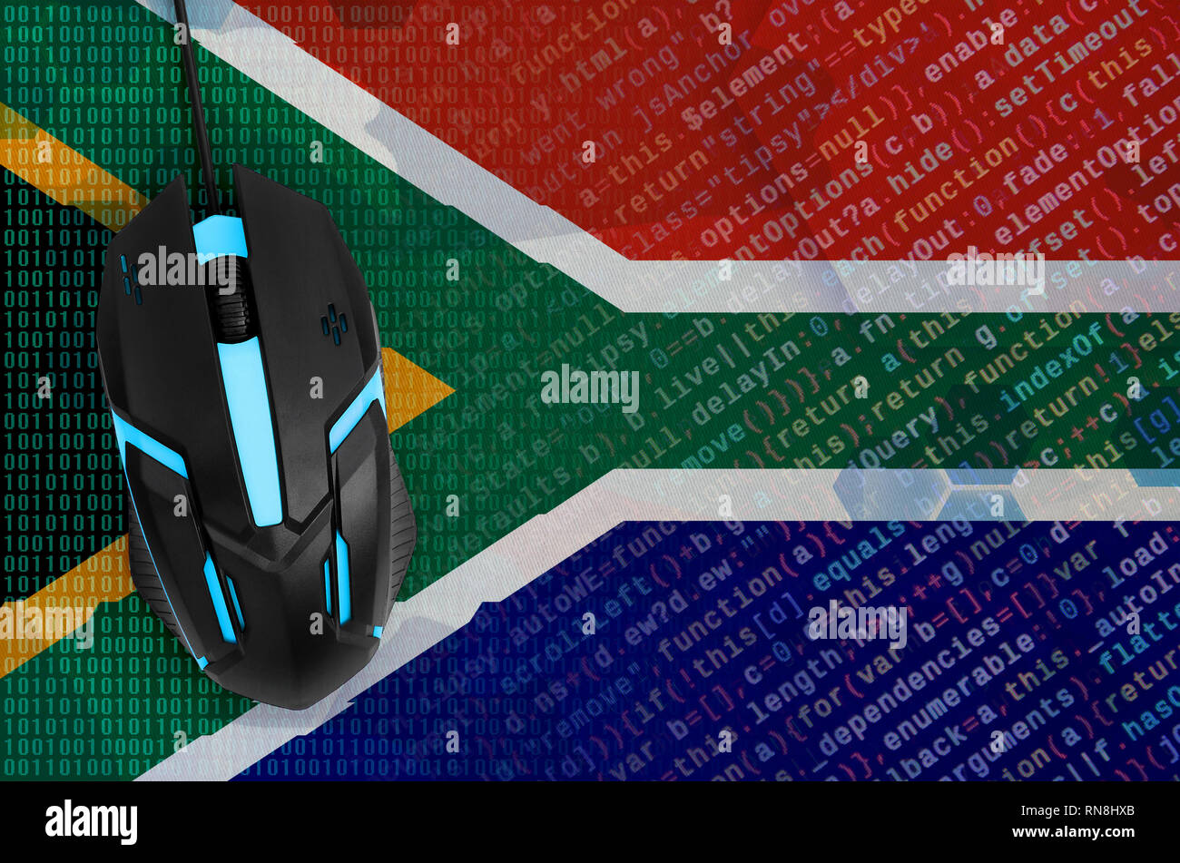 South Africa flag and modern backlit computer mouse. The concept of ...