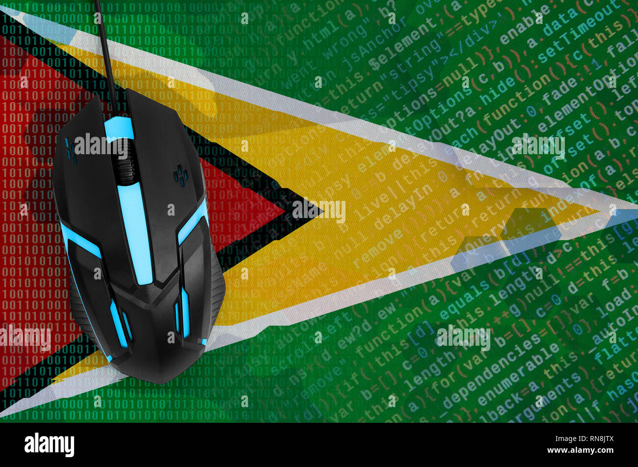 Guyana flag and modern backlit computer mouse. The concept of digital ...