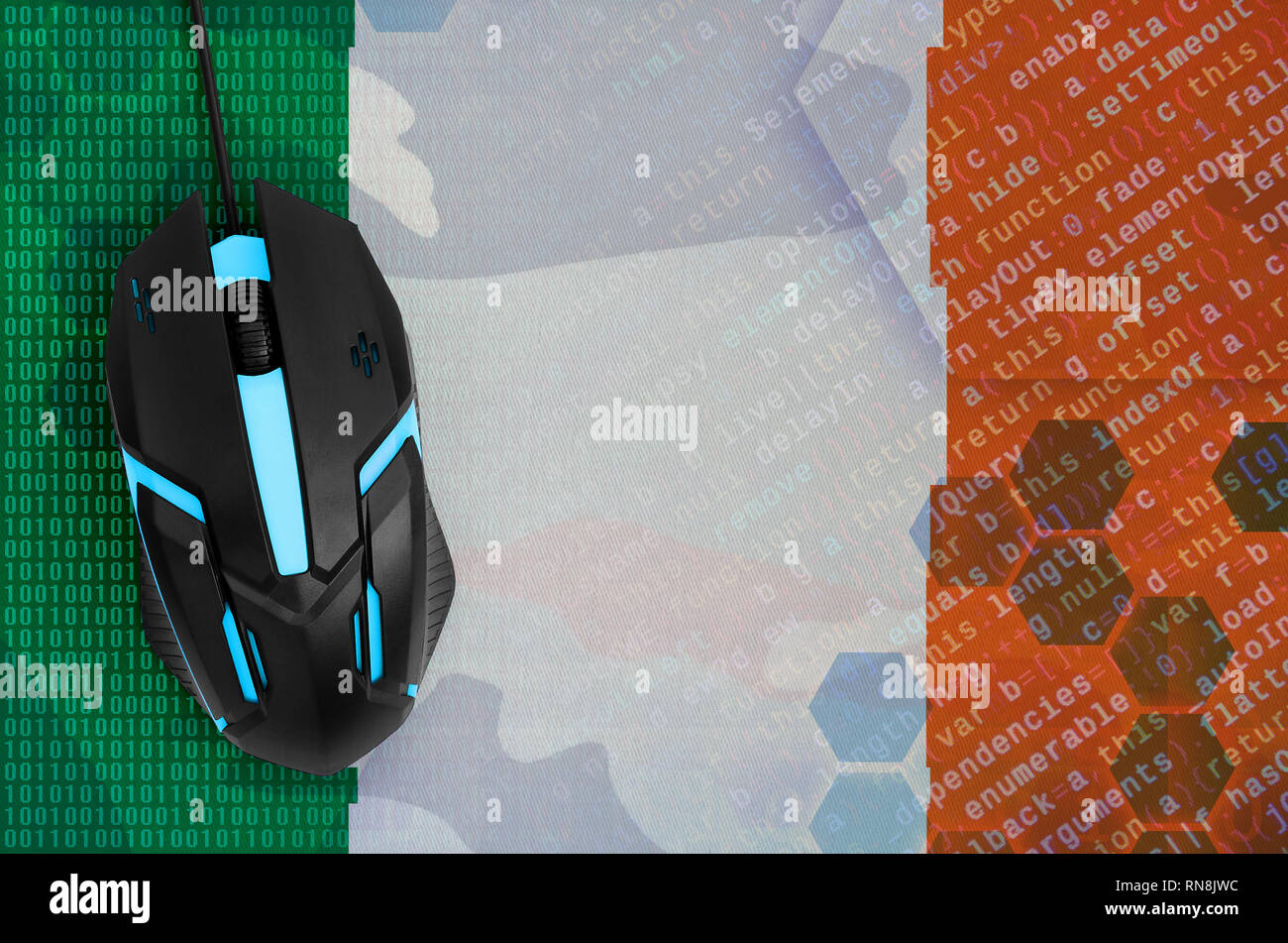 Ireland flag and modern backlit computer mouse. The concept of digital ...