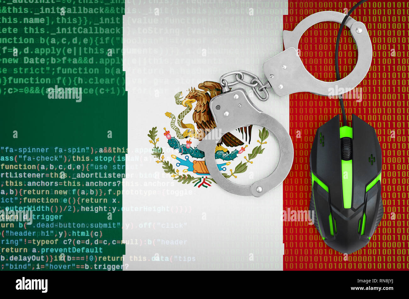 Mexico flag and handcuffed modern backlit computer mouse. Creative ...