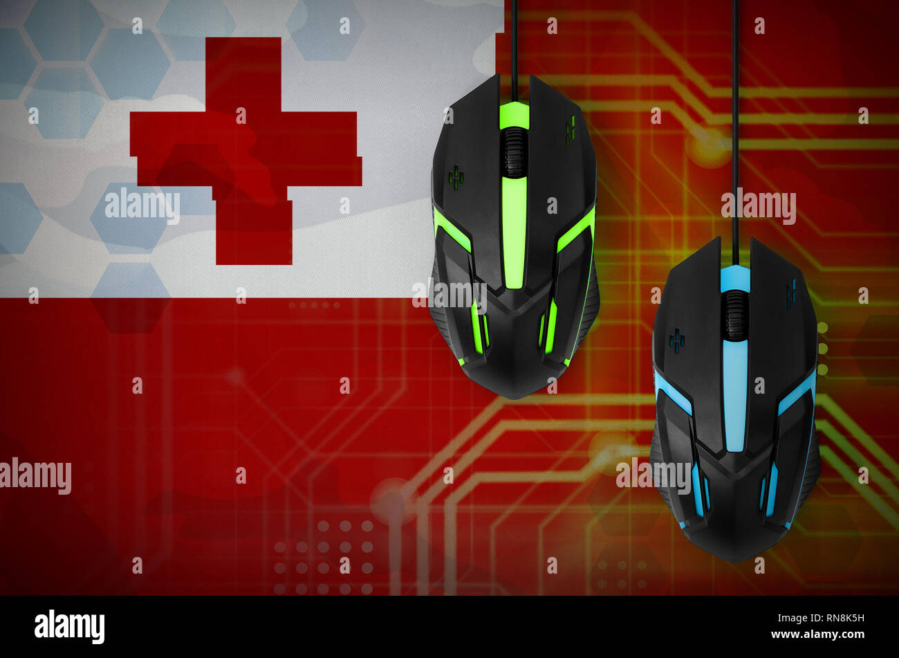Tonga Flag And Two Modern Computer Mice With Backlight The Concept Of tonga-flag-and-two-modern-computer-mice-with-backlight-the-concept-of