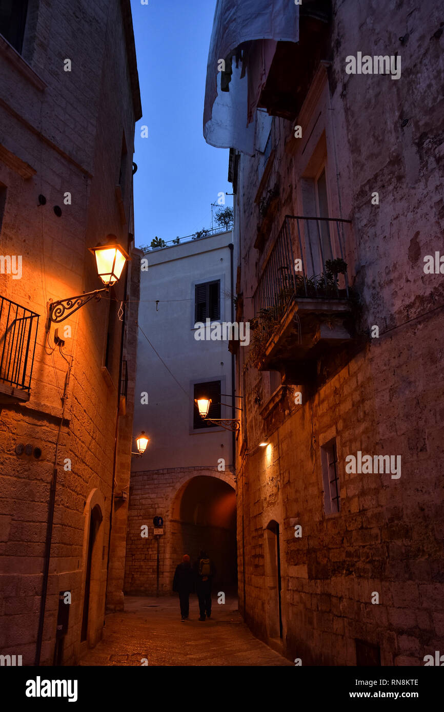 Night view in amazing Old Town , historical center of Bari , Italy ...
