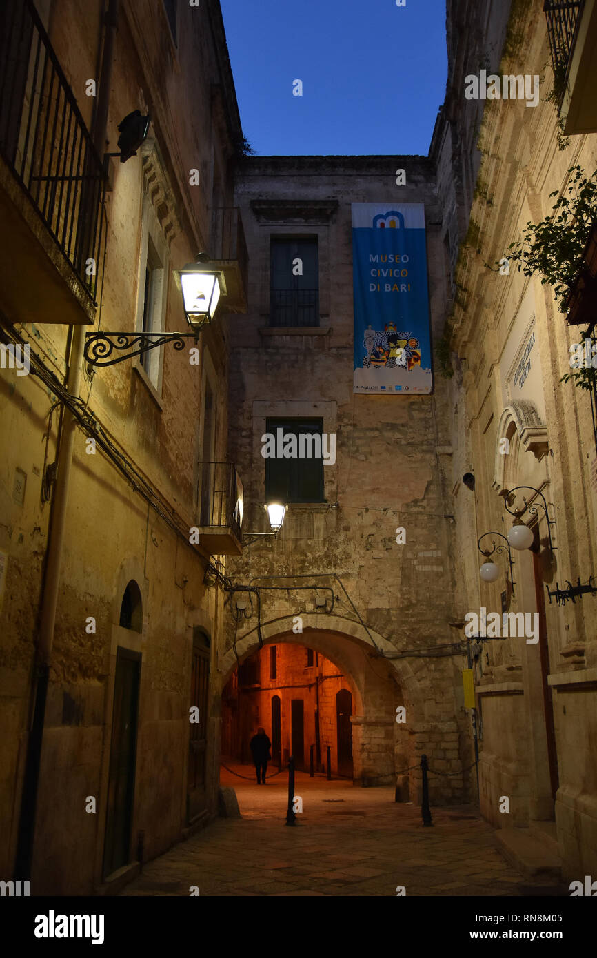 BARI, ITALY - FEBRUARY 8, 2019. Night view in amazing Old Town ...