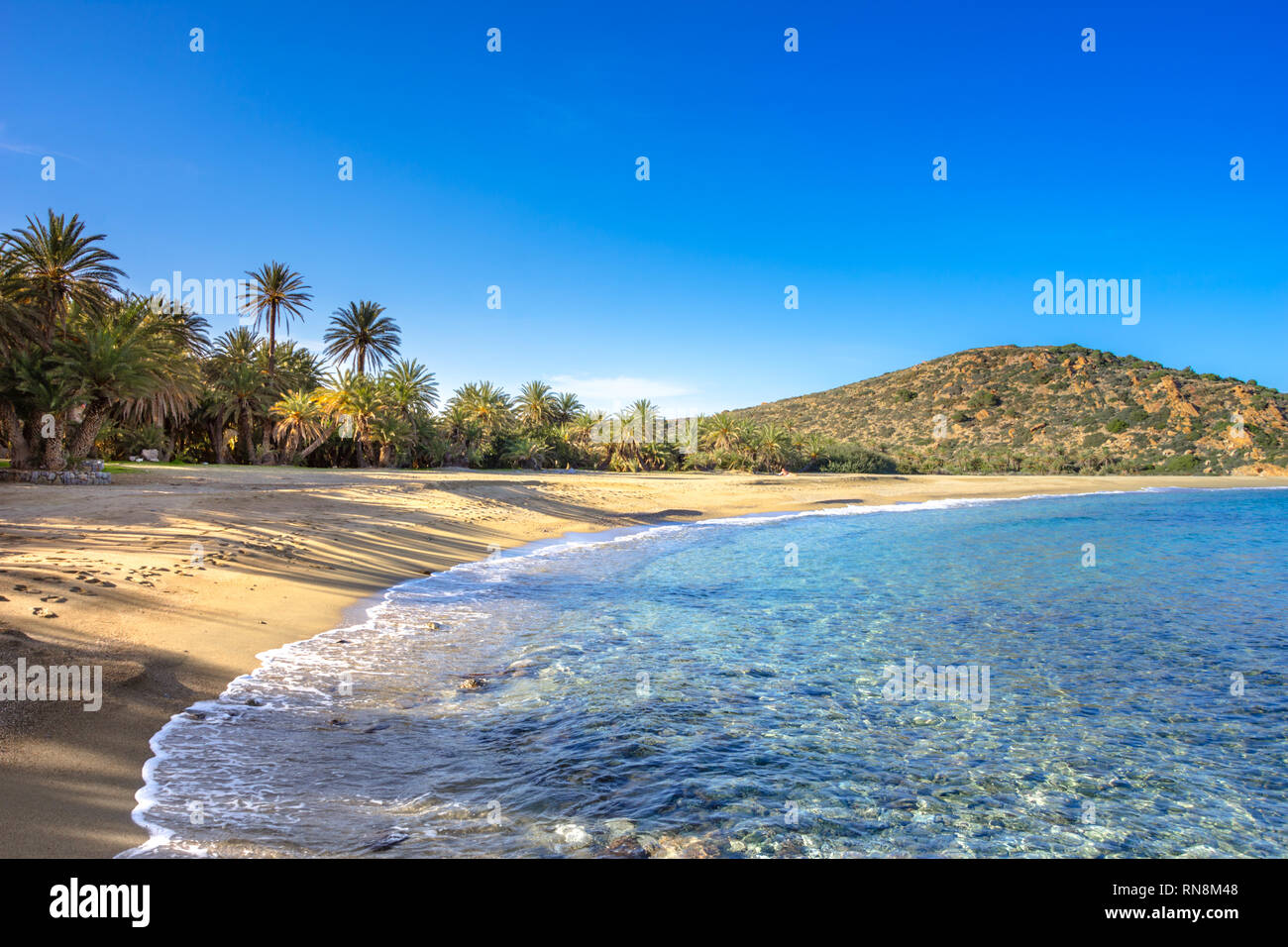 Scenic landscape of palm trees, turquoise water and tropical beach, Vai ...