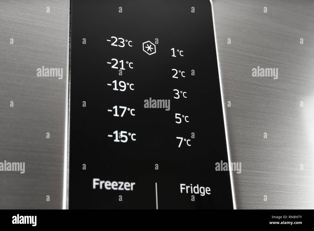 Modern steel colored fridge and freezer control panel. Internet of ...