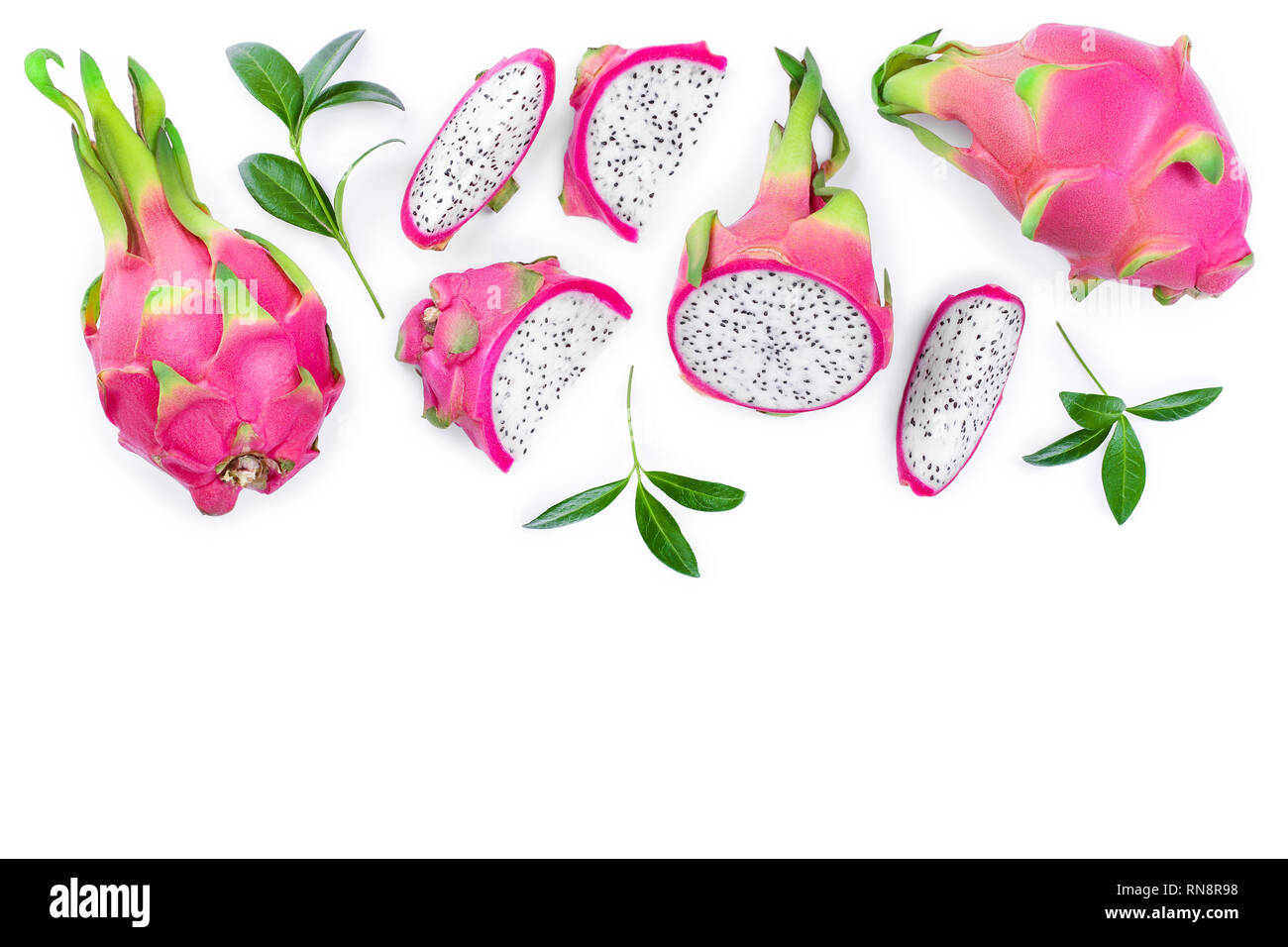 Dragon fruit, Pitaya or Pitahaya isolated on white background with copy ...