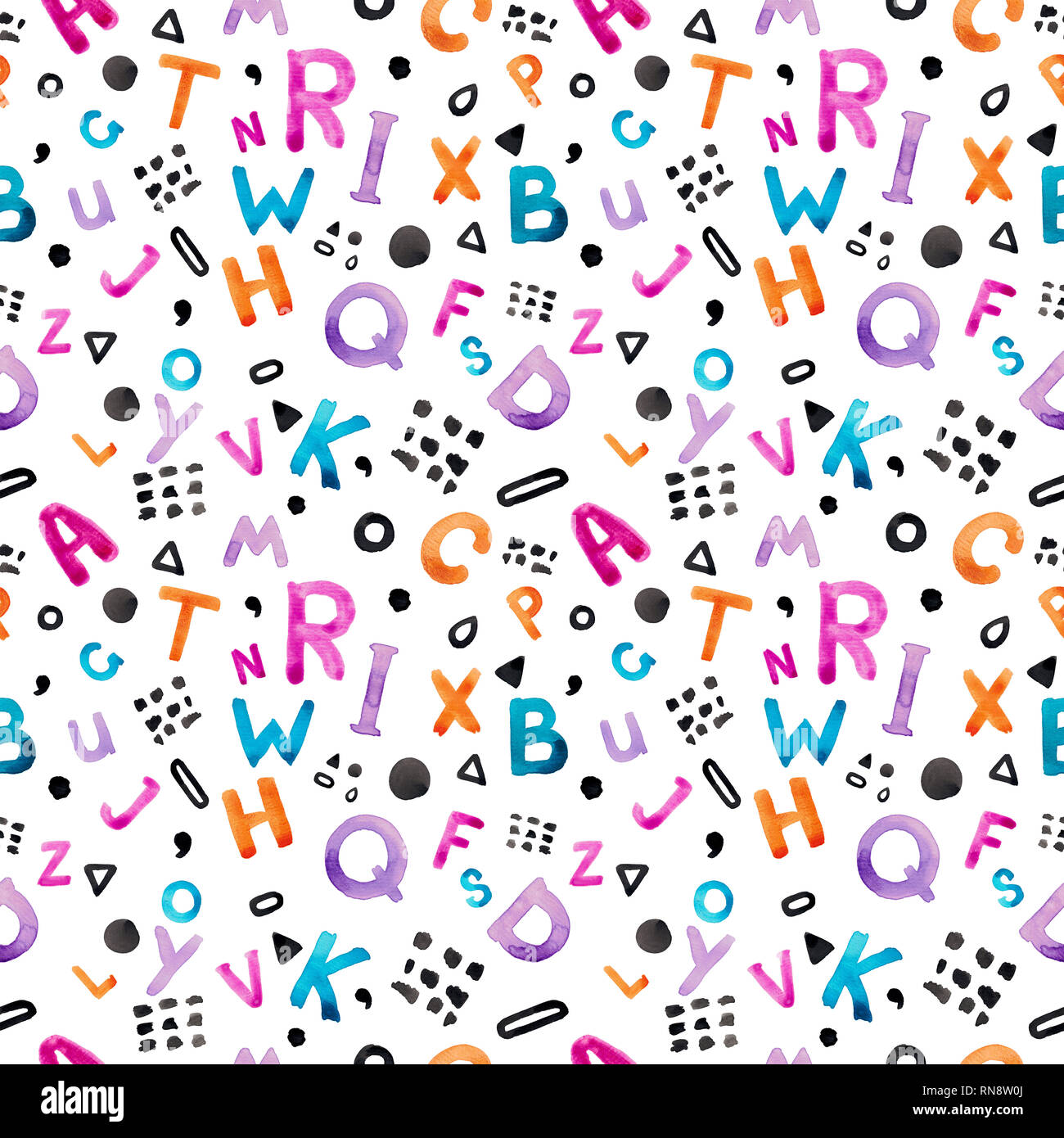 Colorful watercolor alphabet seamless pattern Hand painted bright abc ...