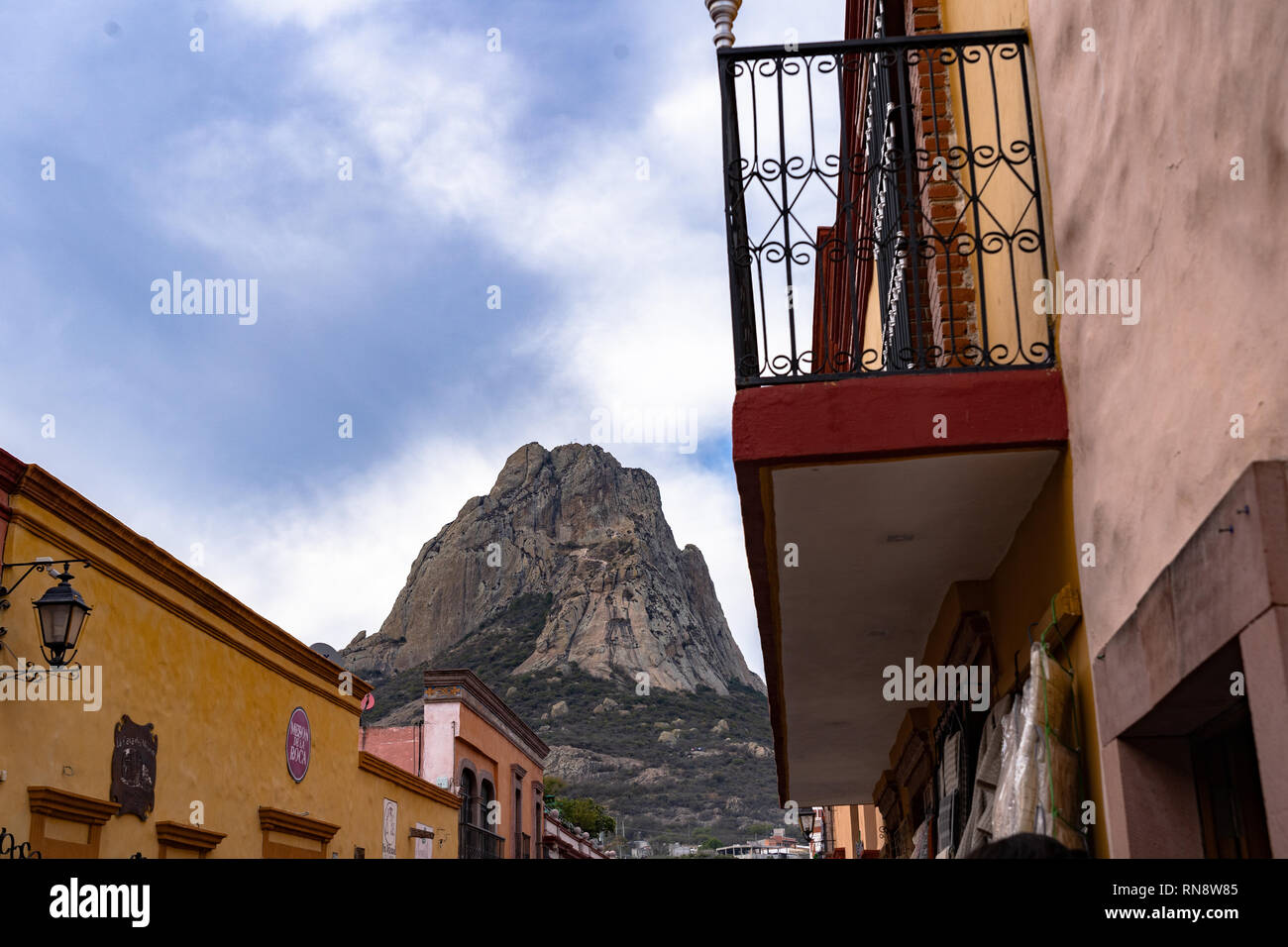 Peña Bernal and balcony Stock Photo - Alamy