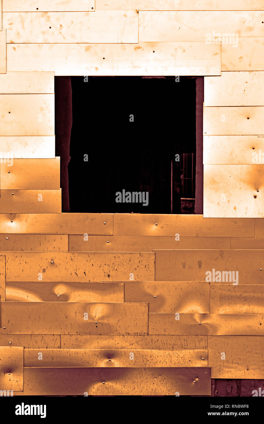 Sun kissed aluminium metal sheets and window Stock Photo - Alamy