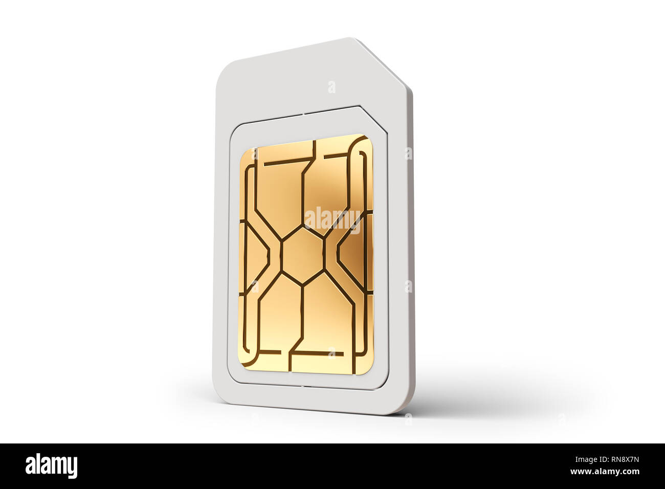 One white sim card standing isolated on white background. 3D rendering ...