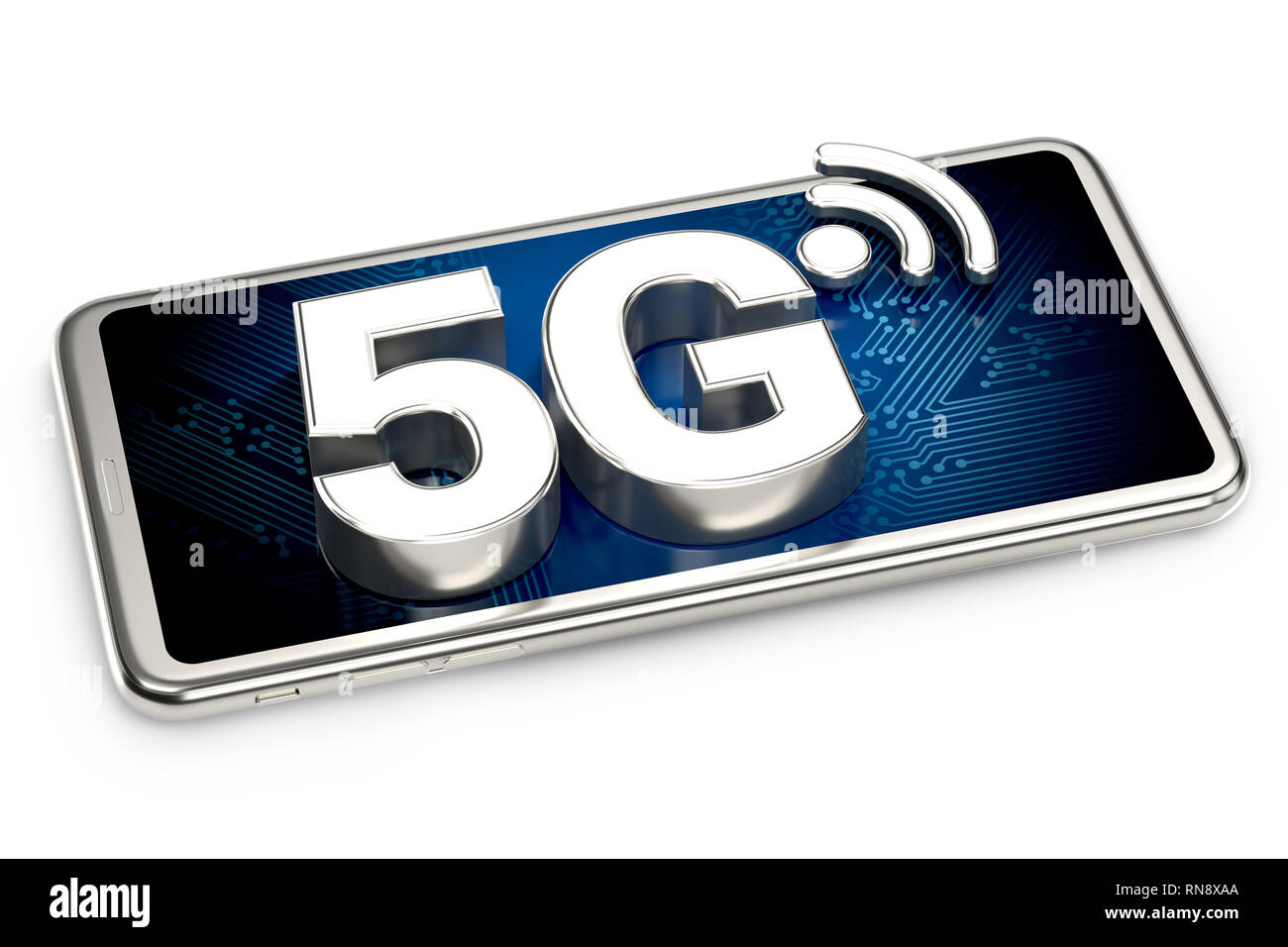 Smartphone with 5G sign on the screen isolated on white background. 3D ...