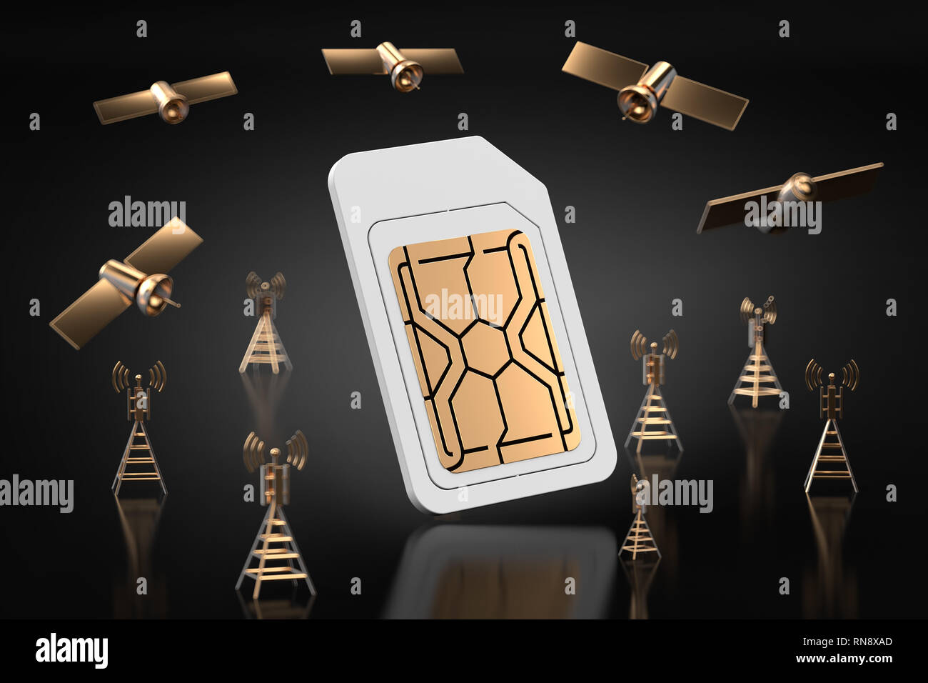 High speed data transfer concept. Sim card surrounded with network ...