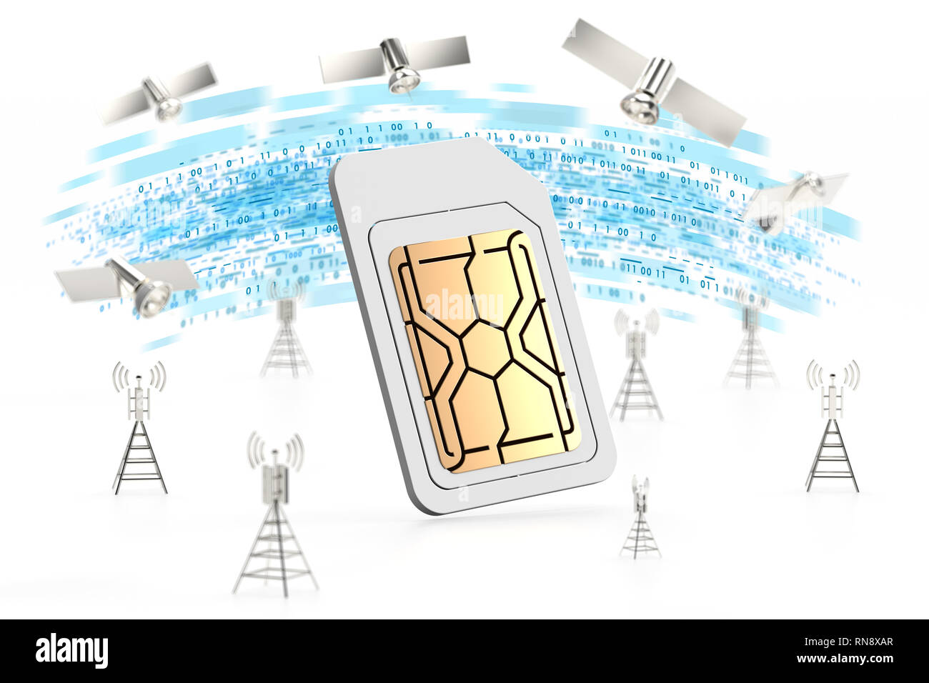 High speed data transfer concept. Sim card surrounded with network ...