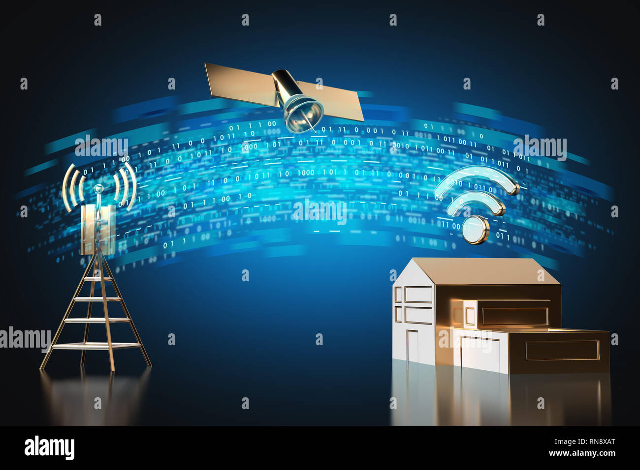High speed data transfer from home. Fast internet connection concept ...