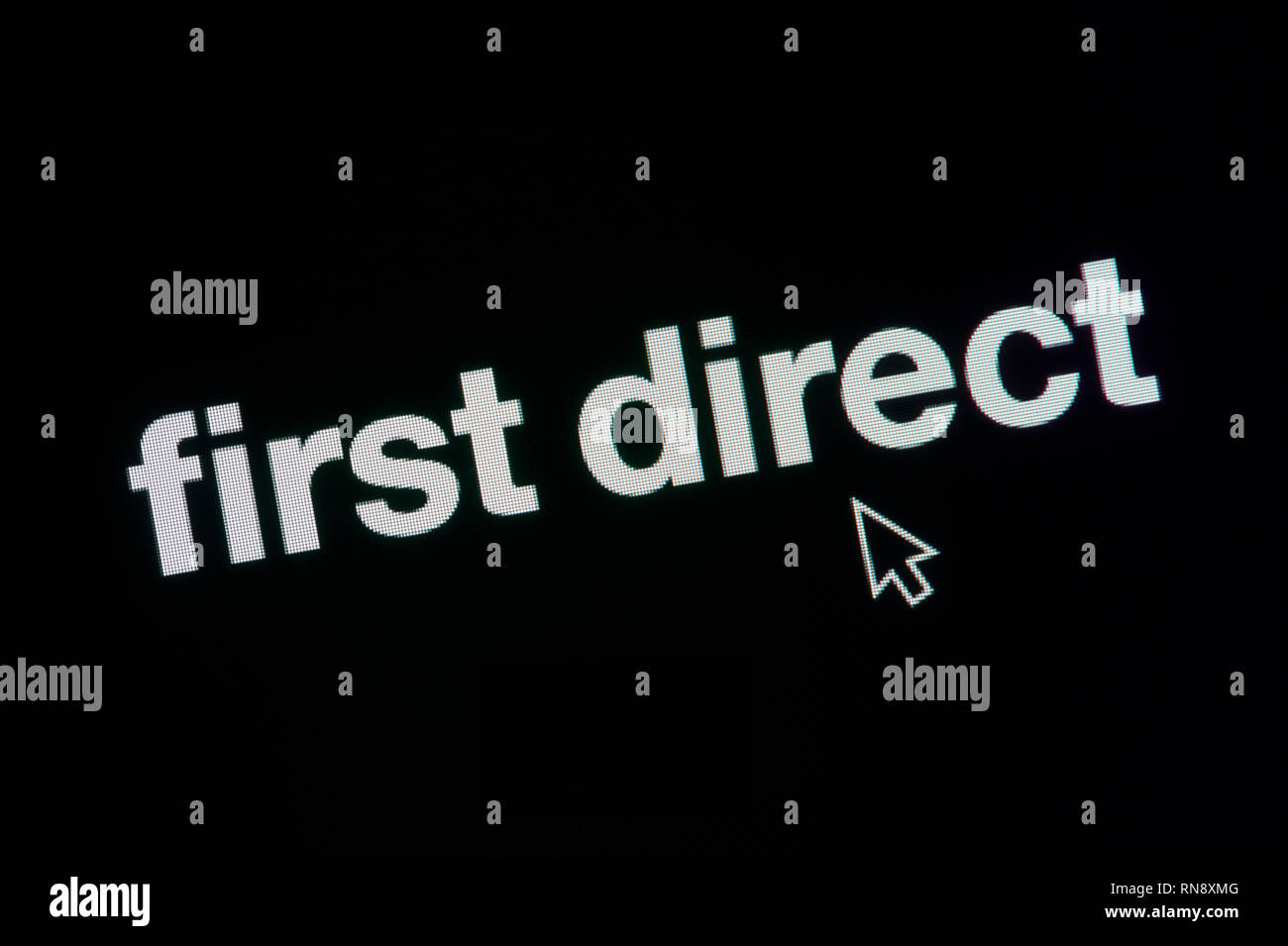 The logo of First Direct is seen on a computer screen along with a ...