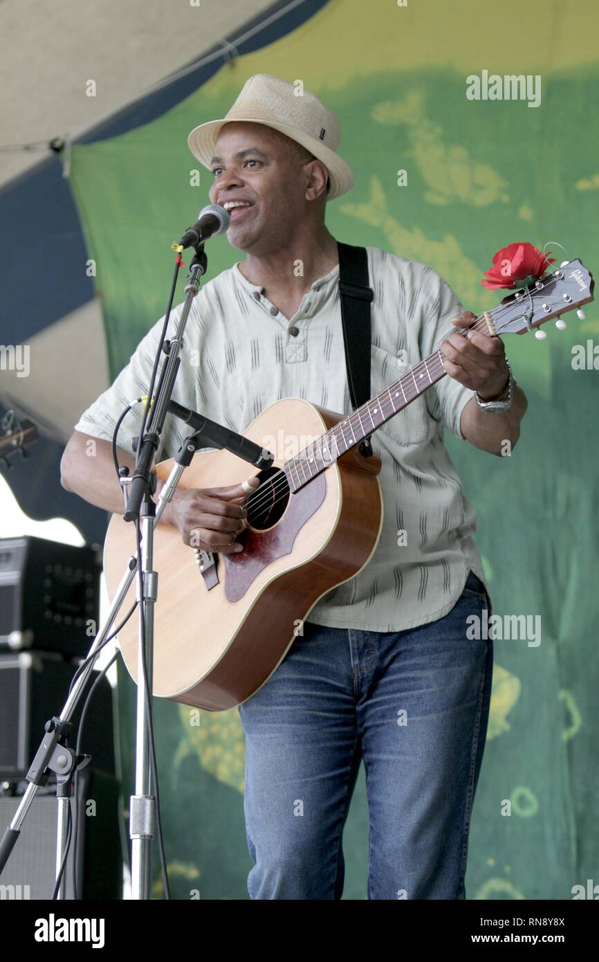 Musician Guy Davis is shown performing during a "live" concert ...