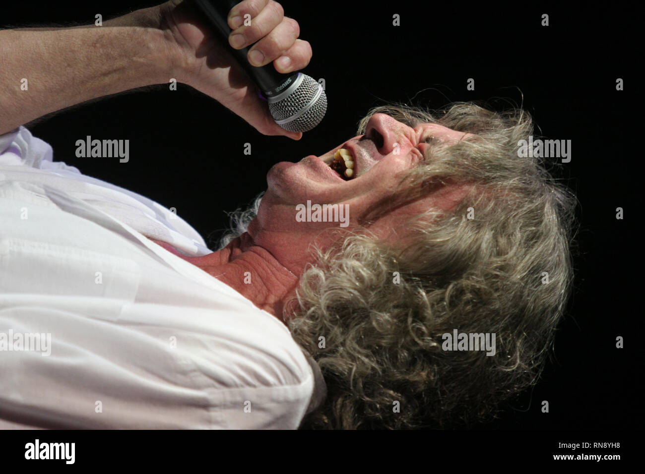 Deep Purple vocalist Ian Gillan is shown performing on stage during a ...