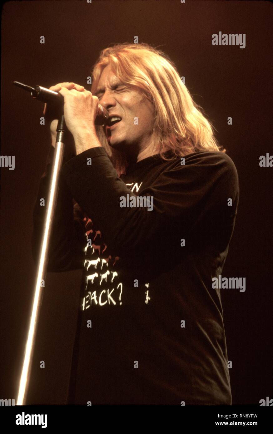 Def Leppard vocalist Joe Elliott is shown performing on stage during a ...