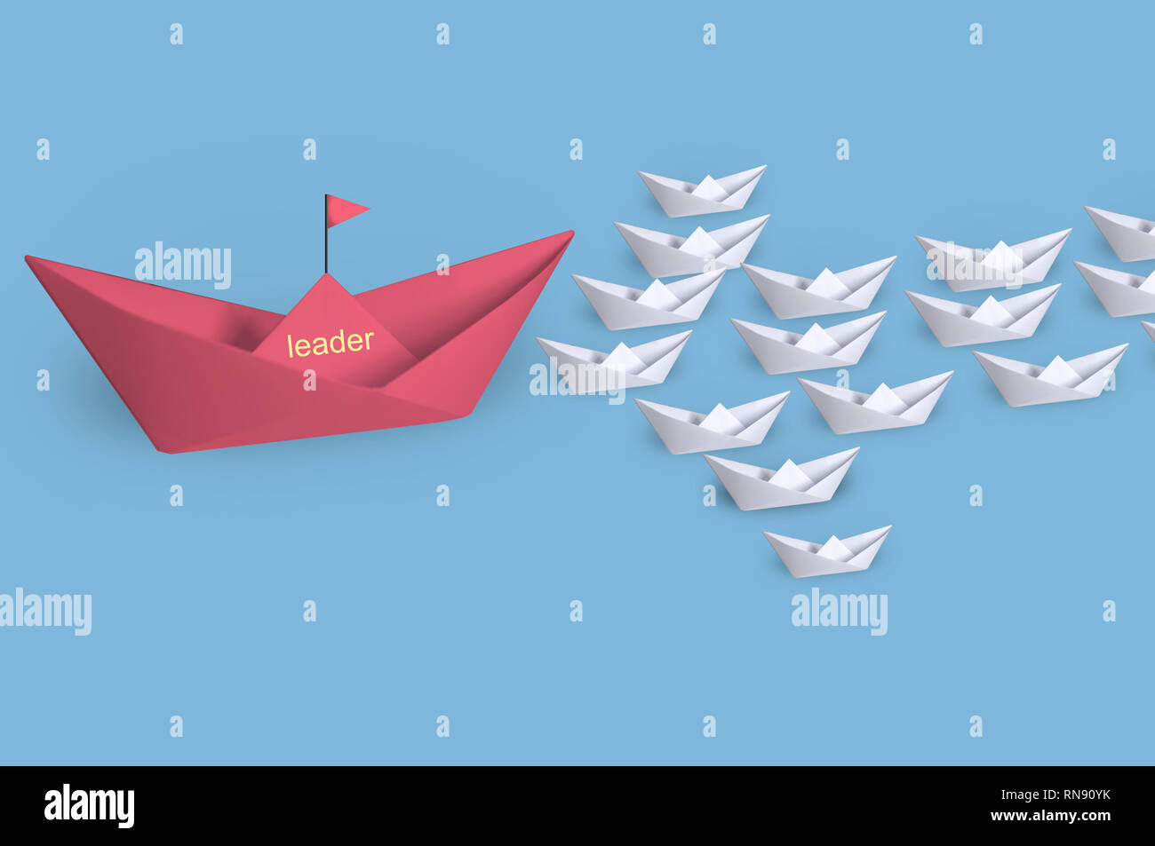 Concept of leader vision and thinking, red paper ship leading among ...