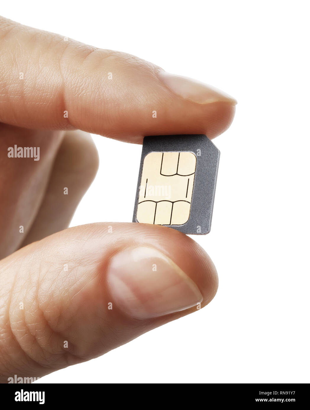 Sim card in hand isolated on white background Stock Photo - Alamy