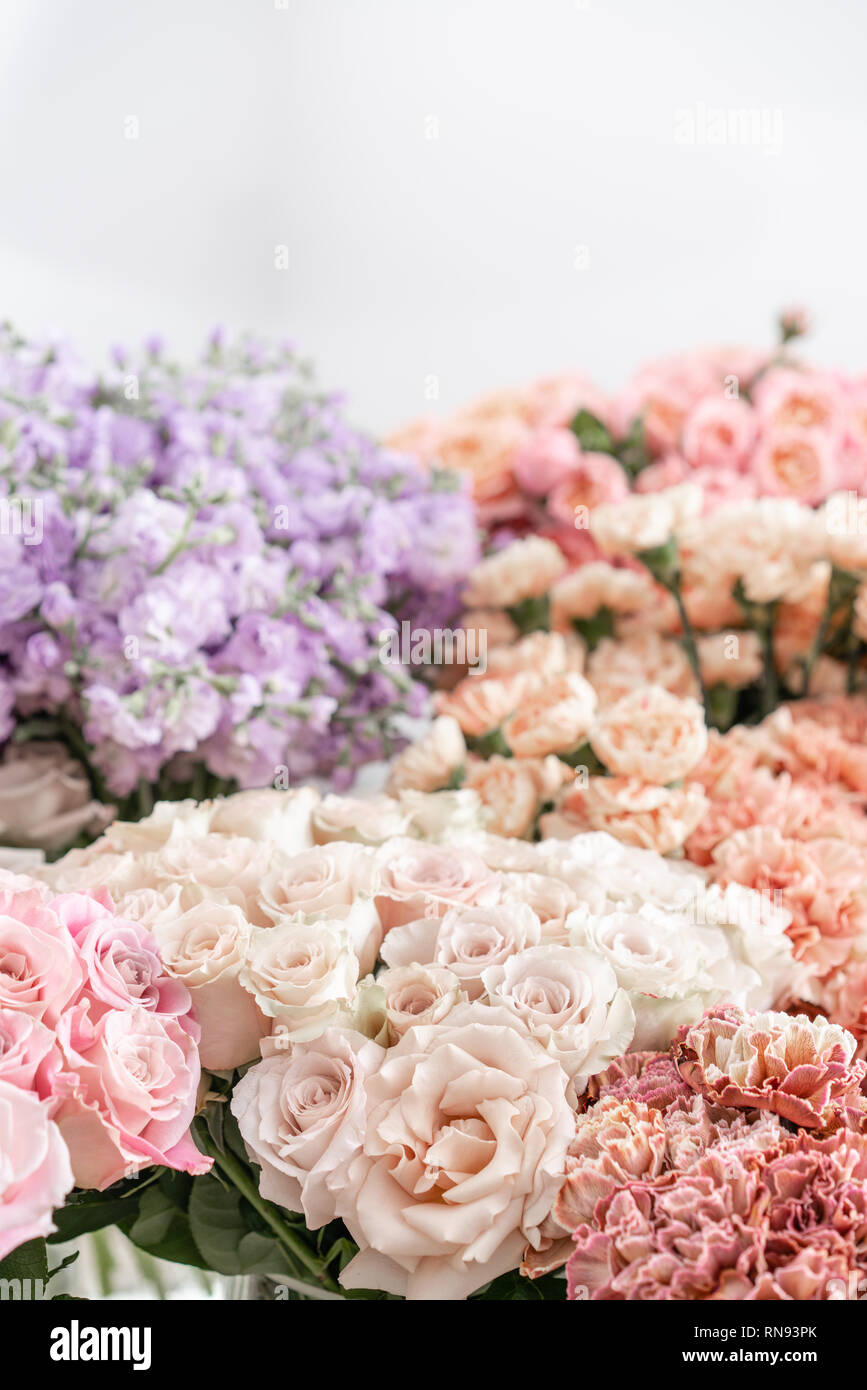 Floral carpet, flower texture, shop concept. Beautiful fresh blossoming ...