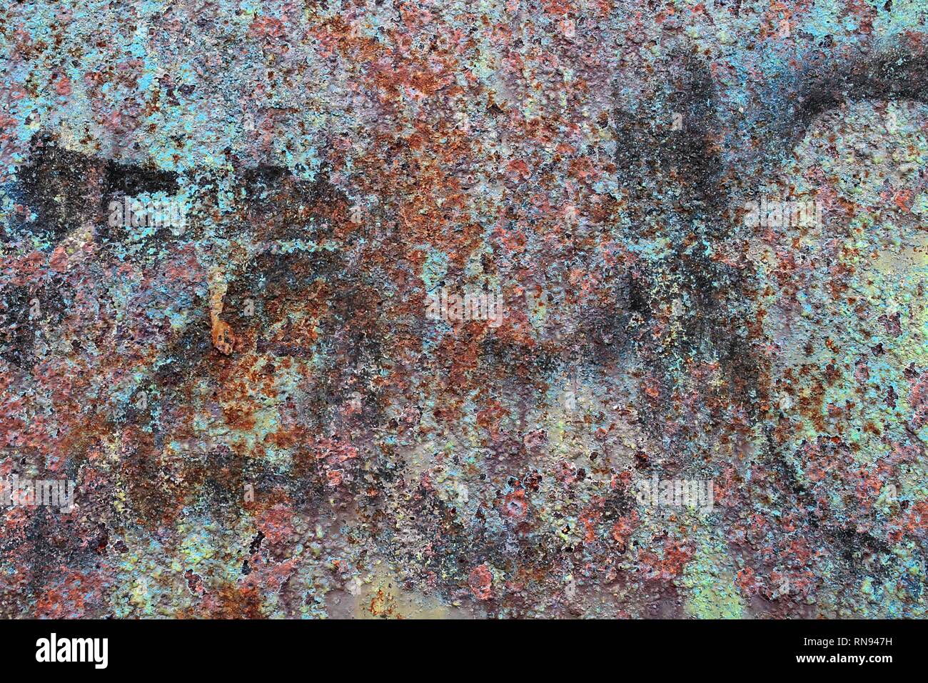 Close up surface of aged and weathered rusty metal surfaces in high ...